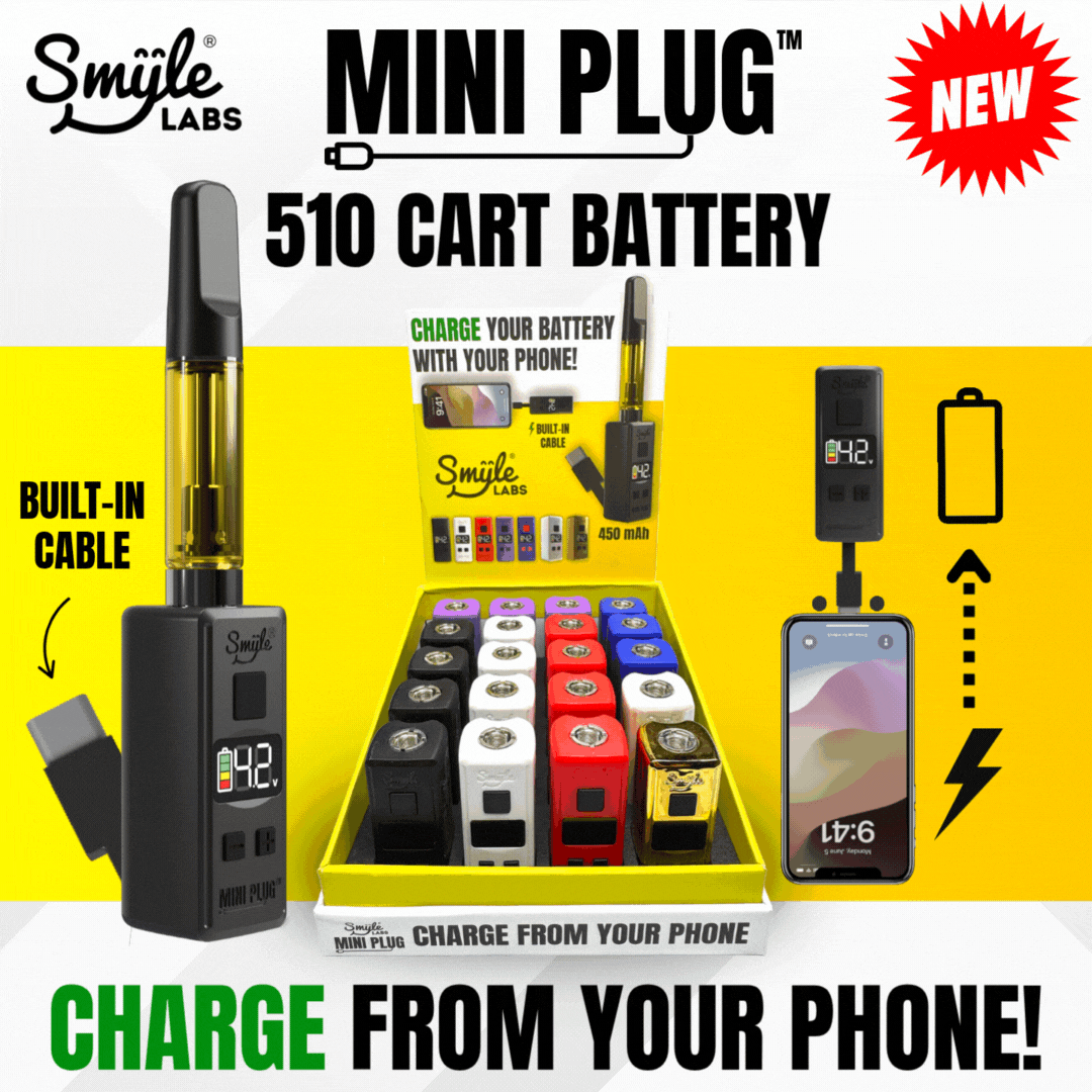 Mini Plug 510 Cart Battery with Built-in USB-C Cable By Smyle Labs - U