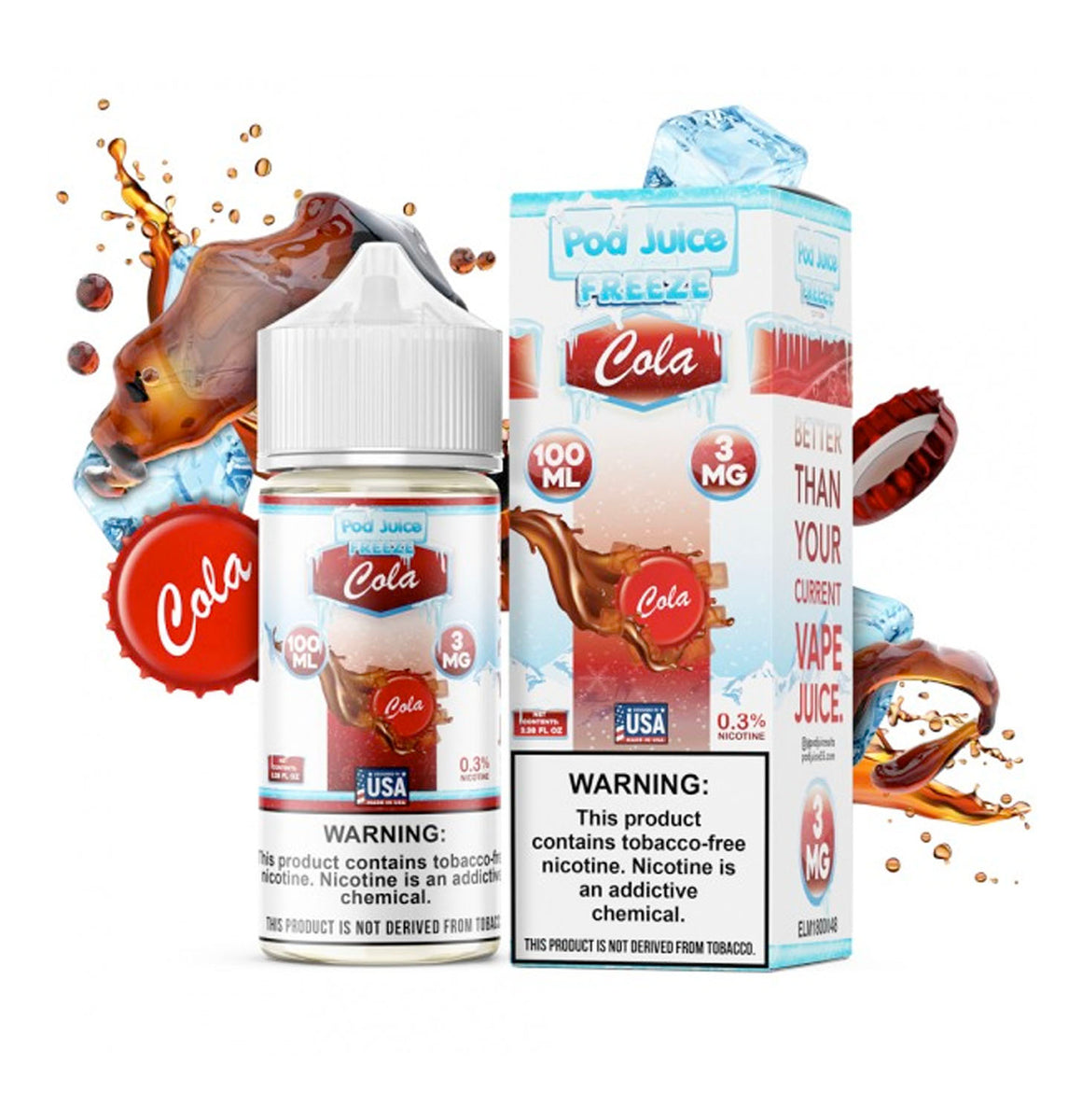 POD Juice E-Liquid nicotine - Cola Freeze - 6mg or 12mg - 100ml Bottle